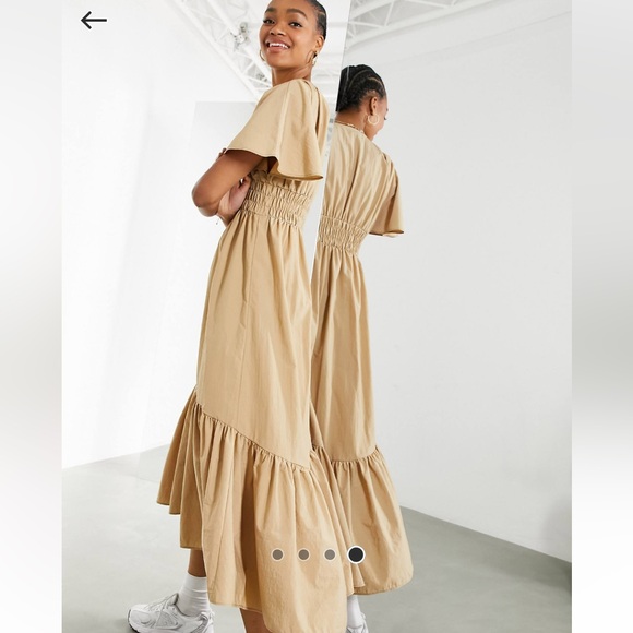 ASOS | Dresses | Asos Edition Shirred Waist Tiered Maxi Dress Camel Nylon | Poshmark